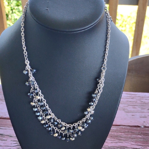 Jewelry | Vintage 2 Layer Silver And Faceted Blue Beaded Necklace ...